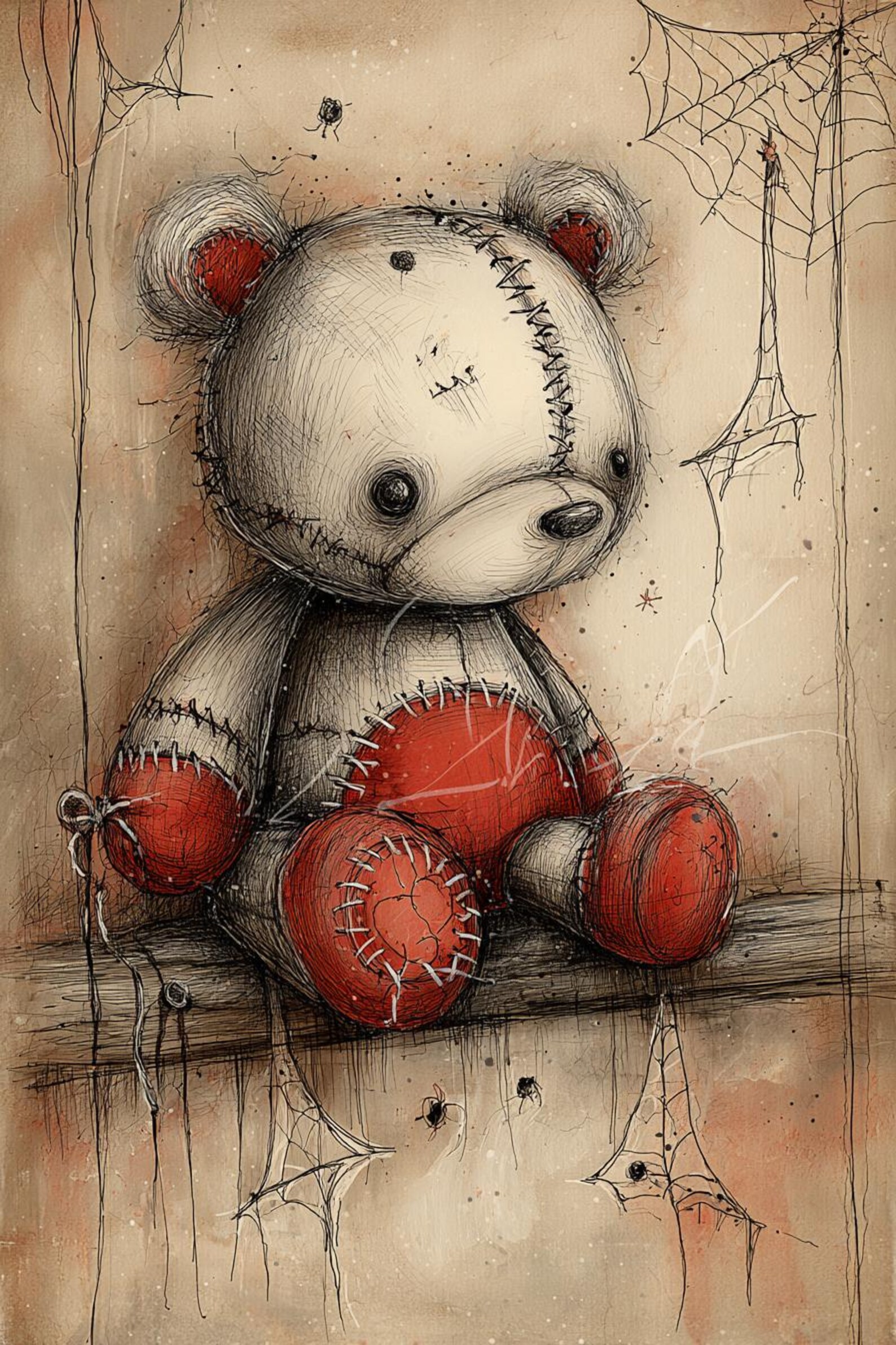 Gothic Teddy, Stitched Bear, Creepy Cute, Heart Patch, Dark Plush ...