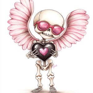 Skeleton Cupid, Love Skeleton, Goth Valentine, Cute Skull Art, Pink ...