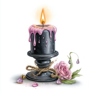 Goth Candle Art, Dark Candle, Witchy Decor, Pink Wax Drip, Gothic Flame ...