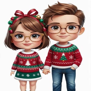 10 Cute Christmas Couples Clipart Bundle, Boy and Girl Clipart, Digital ...