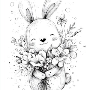 Bouquet Bunnies, Cute Bunny Art, Flower Bunny Print, Spring Bunny Art ...