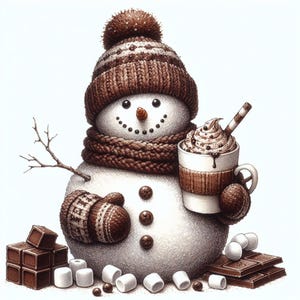 10 Hot Chocolate Snowmen, Snowman Clipart, Hot Chocolate, Marshmallows ...
