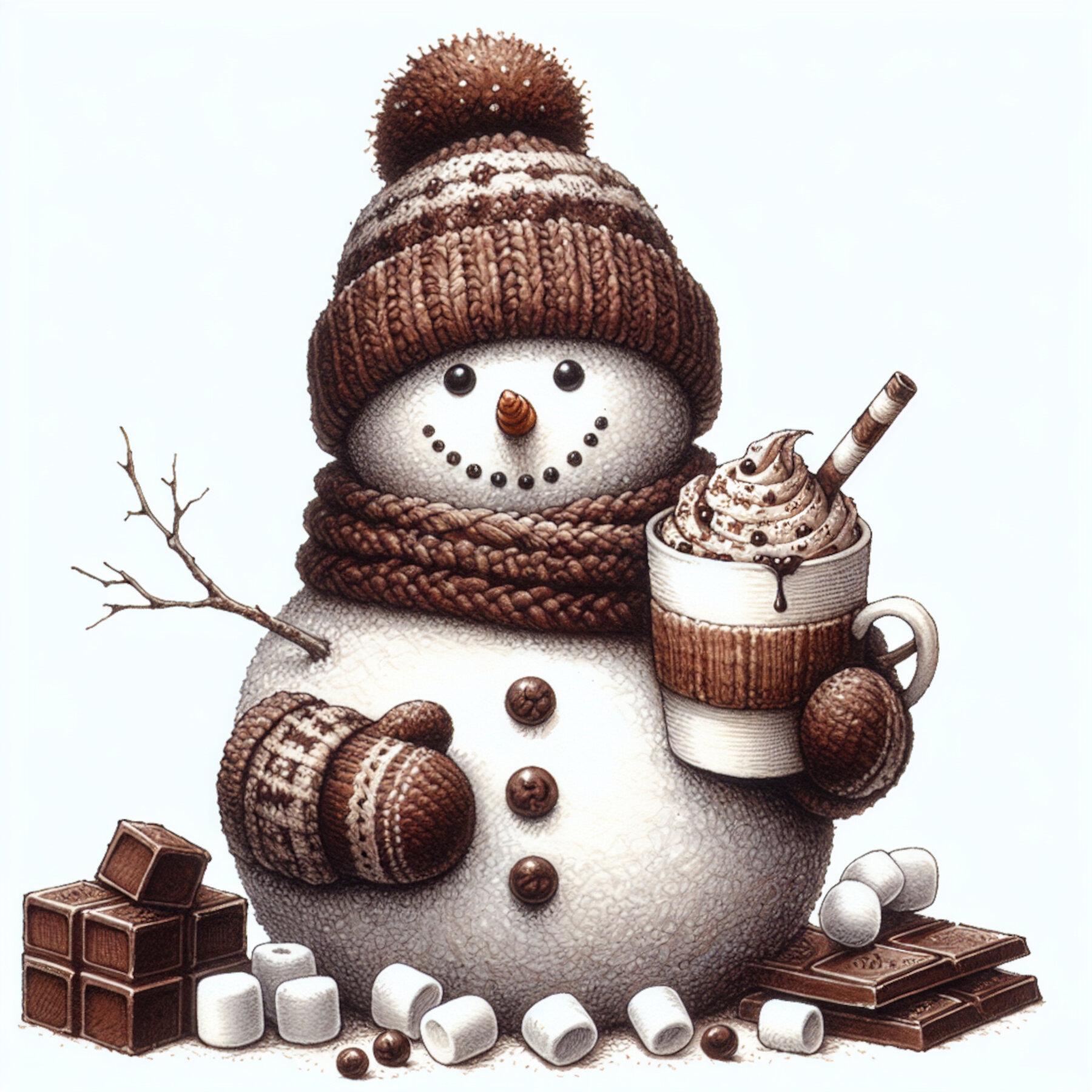 10 Hot Chocolate Snowmen, Snowman Clipart, Hot Chocolate, Marshmallows ...