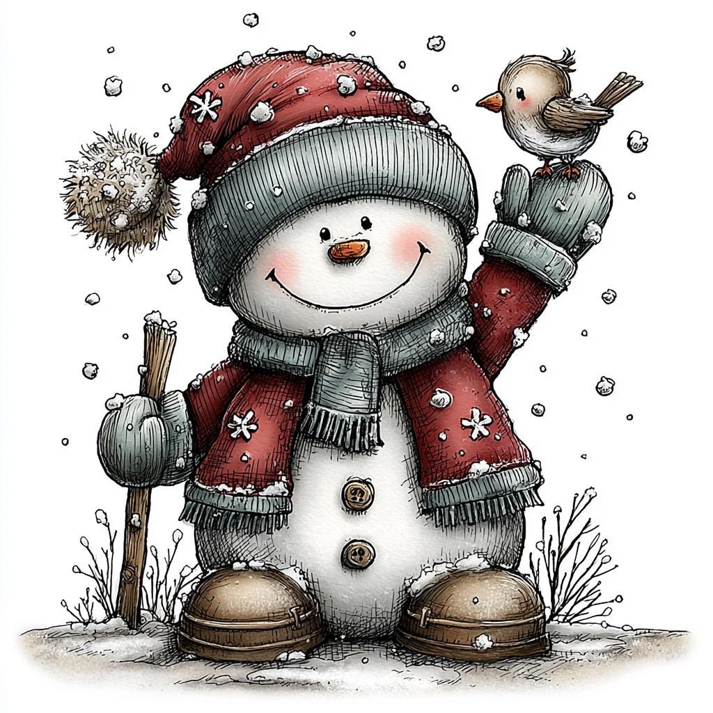 Holly Snowman Clipart Set, Cozy Winter Pngs, Cute Christmas Digital Art ...