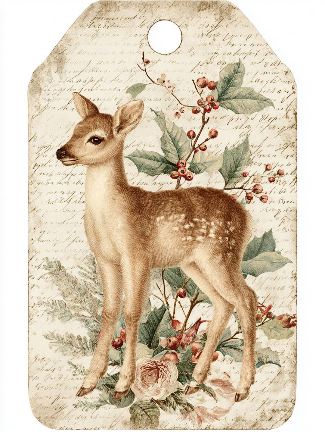 Winter Deer Tags, Vintage Woodland Deer Gift Tag Set, Rustic Christmas ...