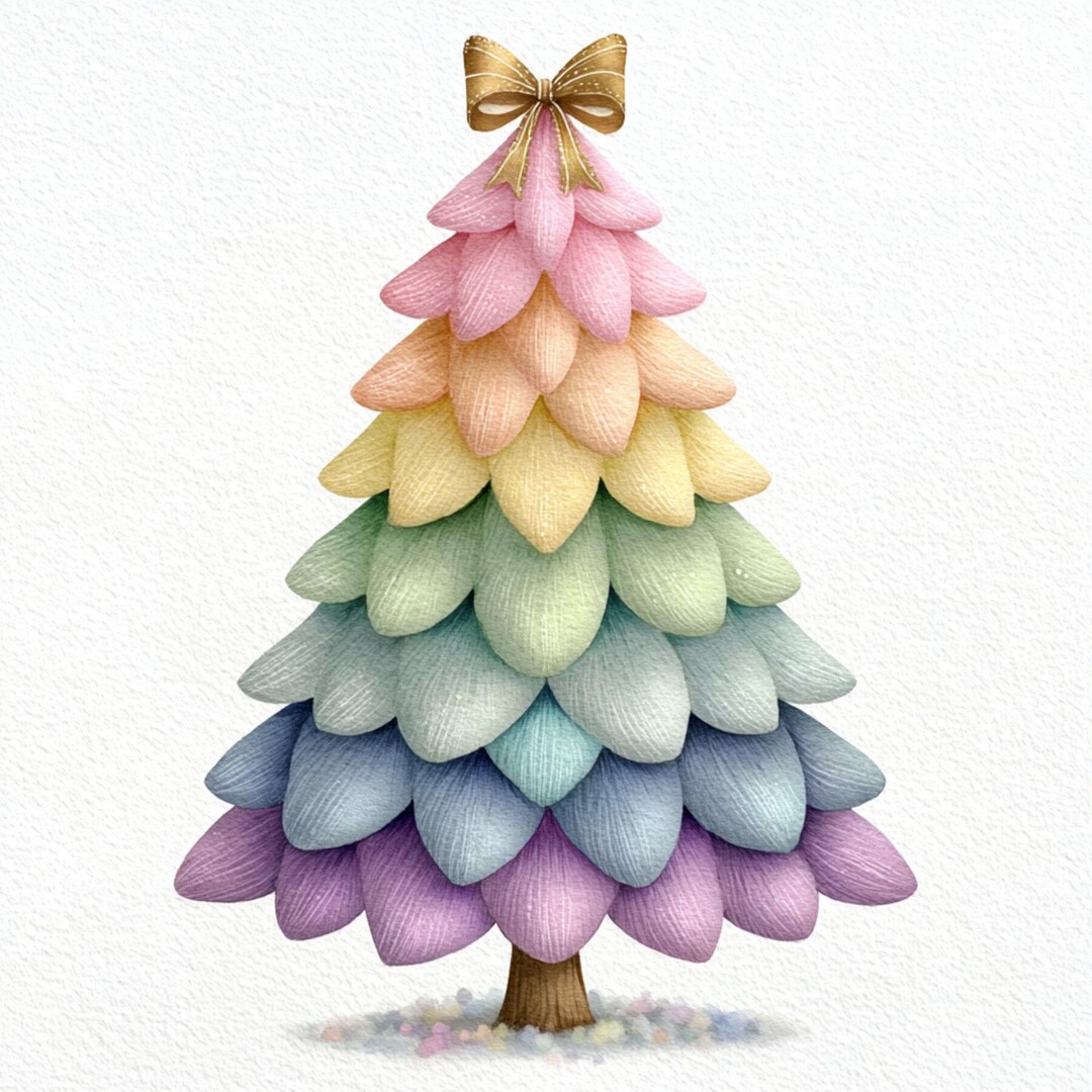 Pastel Tree Art, Rainbow Xmas, Cute Holiday Tree, Soft Winter ...