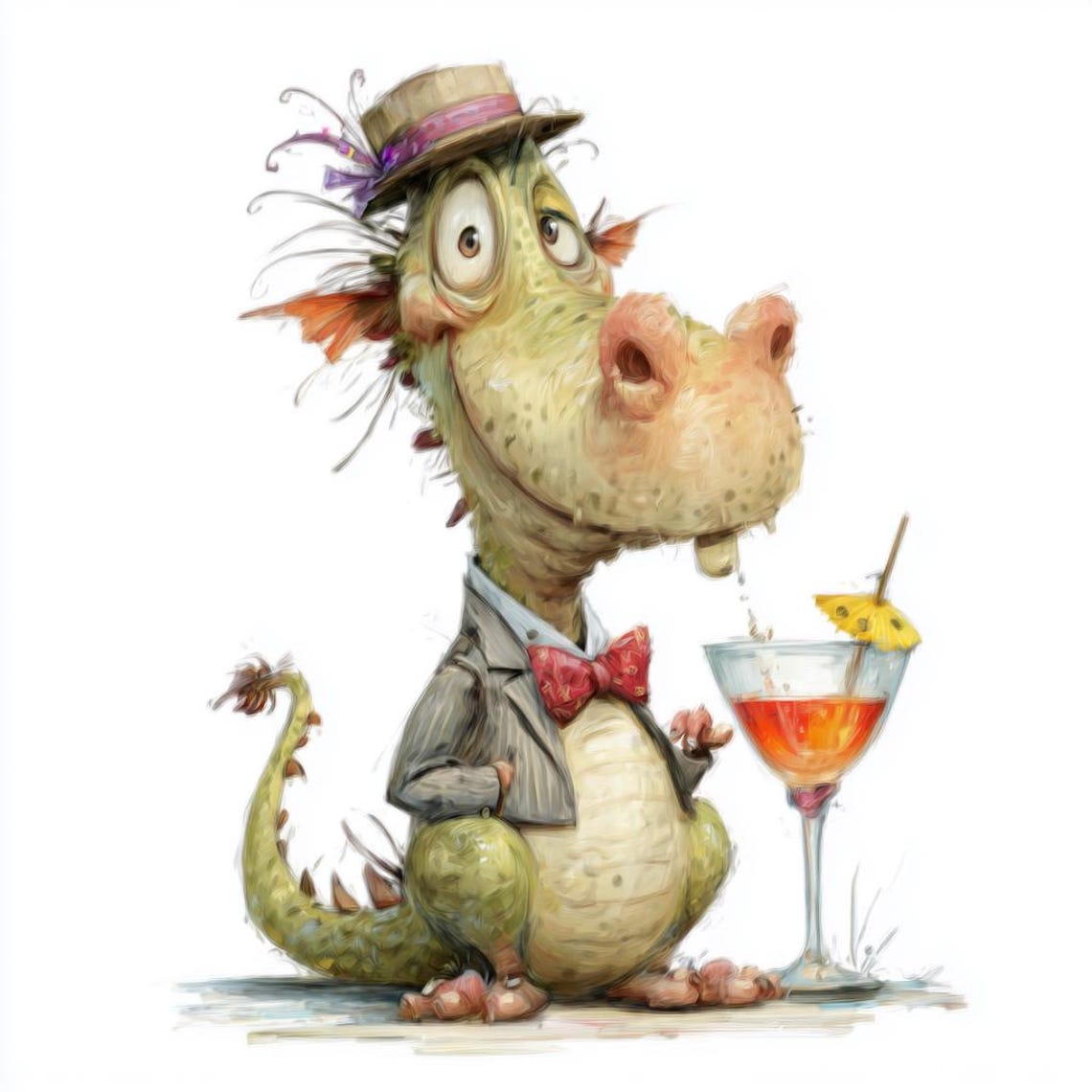 Party Dragon, Funny Dragon, Cocktail Art, Bar Wall Decor, Dragon Print ...