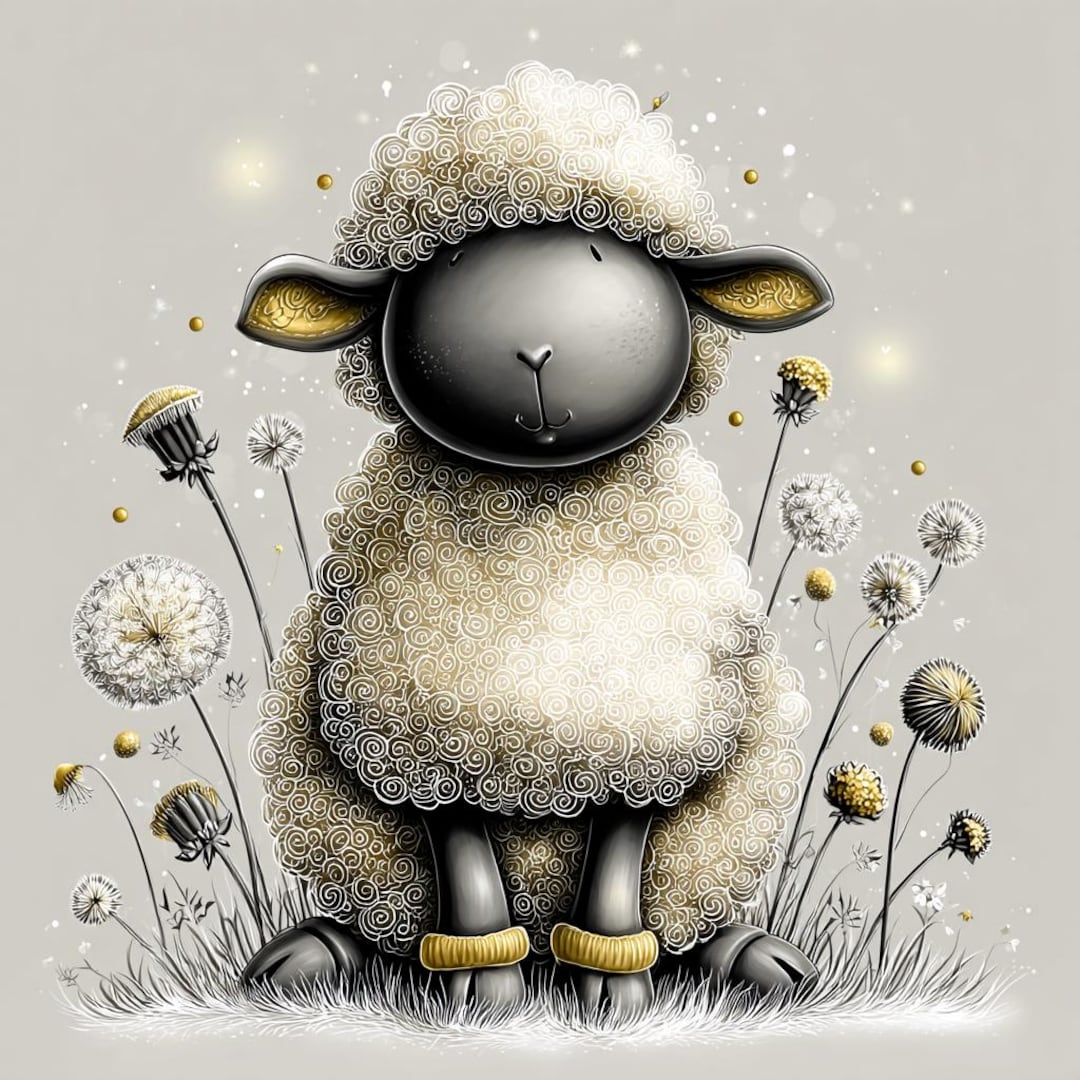 Baa Baa Black Sheep Art Set, Whimsical Woolly Sheep, Golden Farm Animal ...