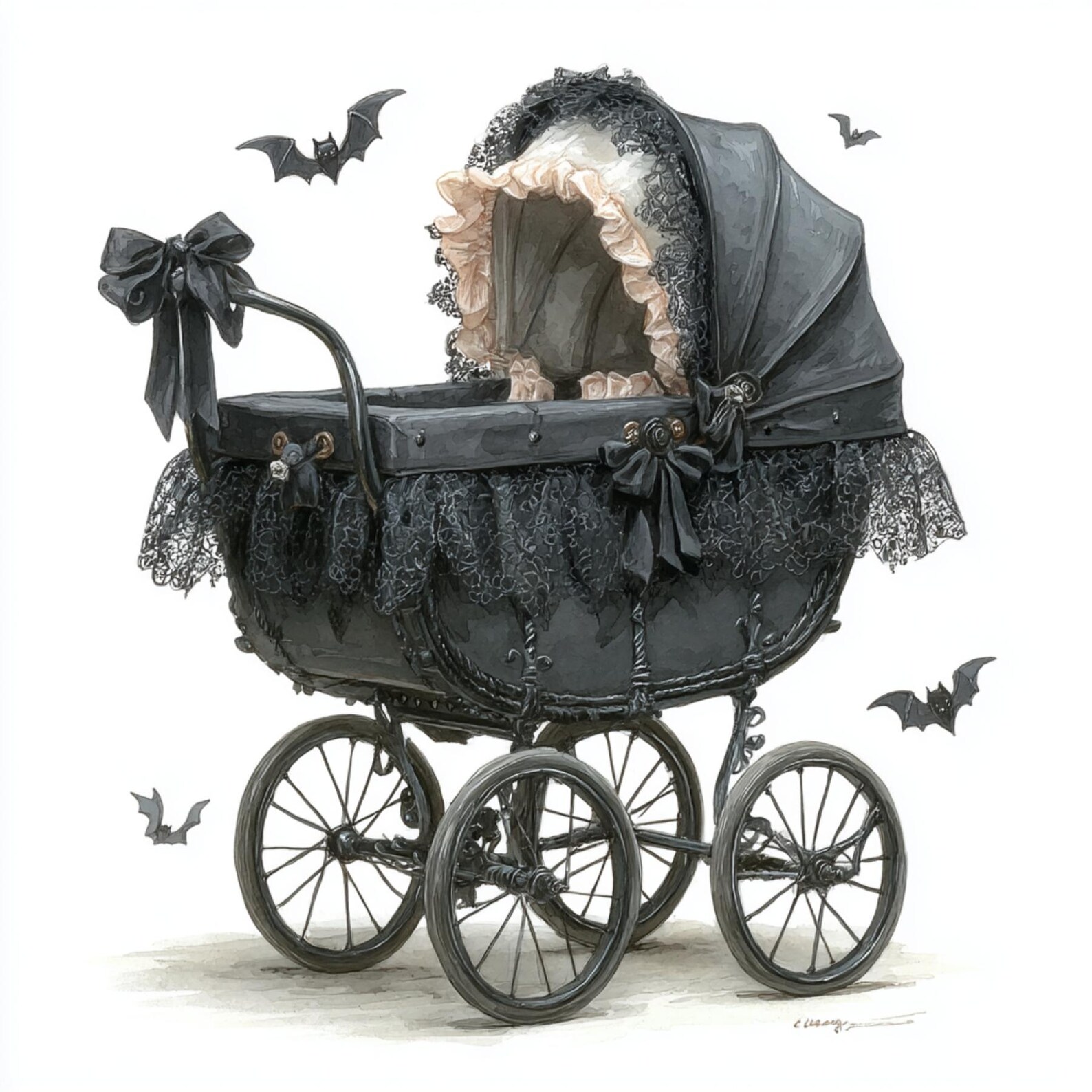 Halloween Baby, Goth Baby Decor, Spooky Pram Art, Halloween Stroller ...