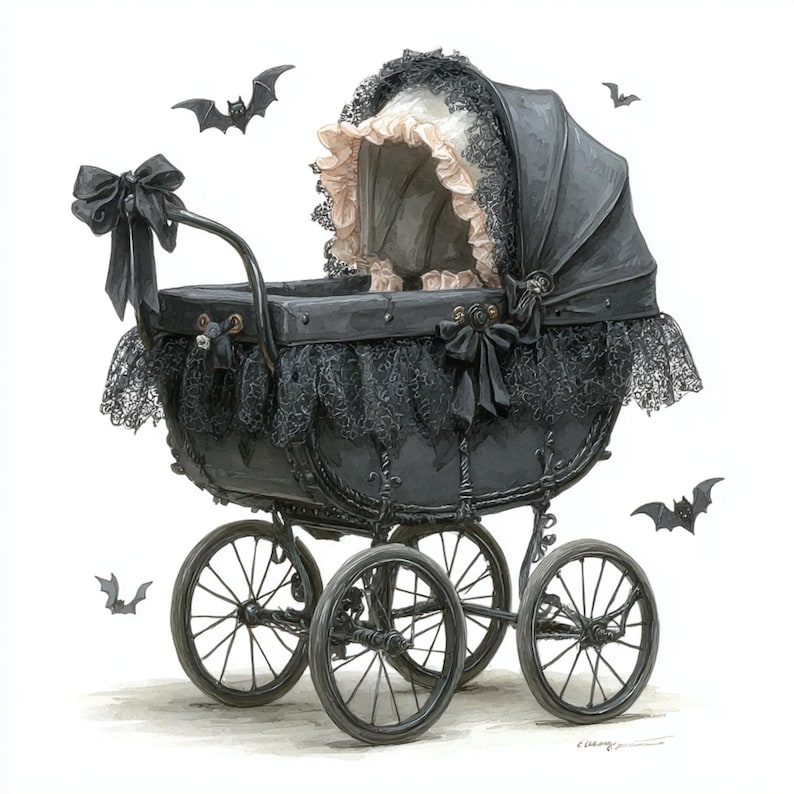 Halloween Baby, Goth Baby Decor, Spooky Pram Art, Halloween Stroller ...