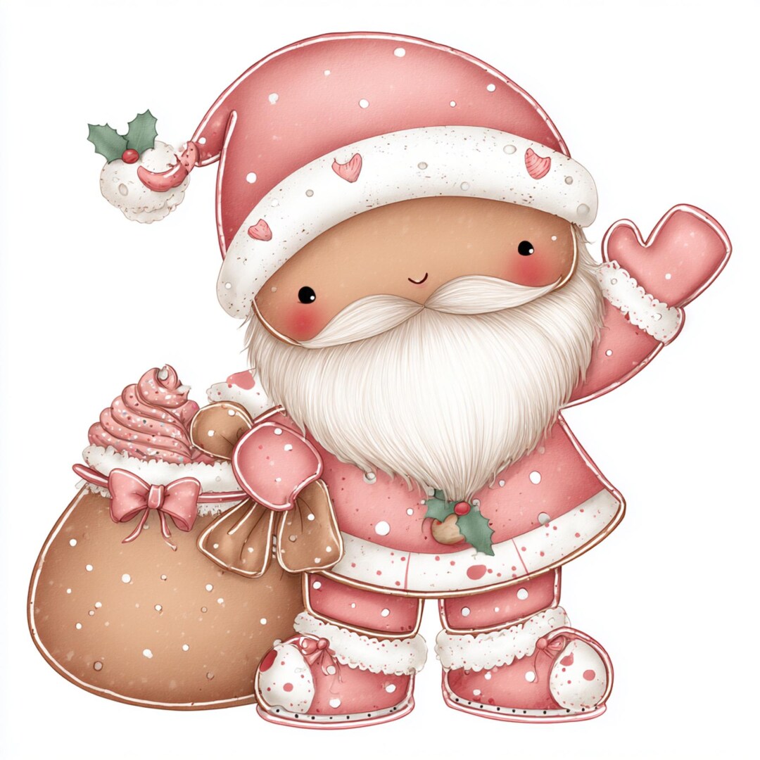 Santa Clipart, Xmas Cookie Art, Gingerbread Man, Pink Santa Art, Cute ...