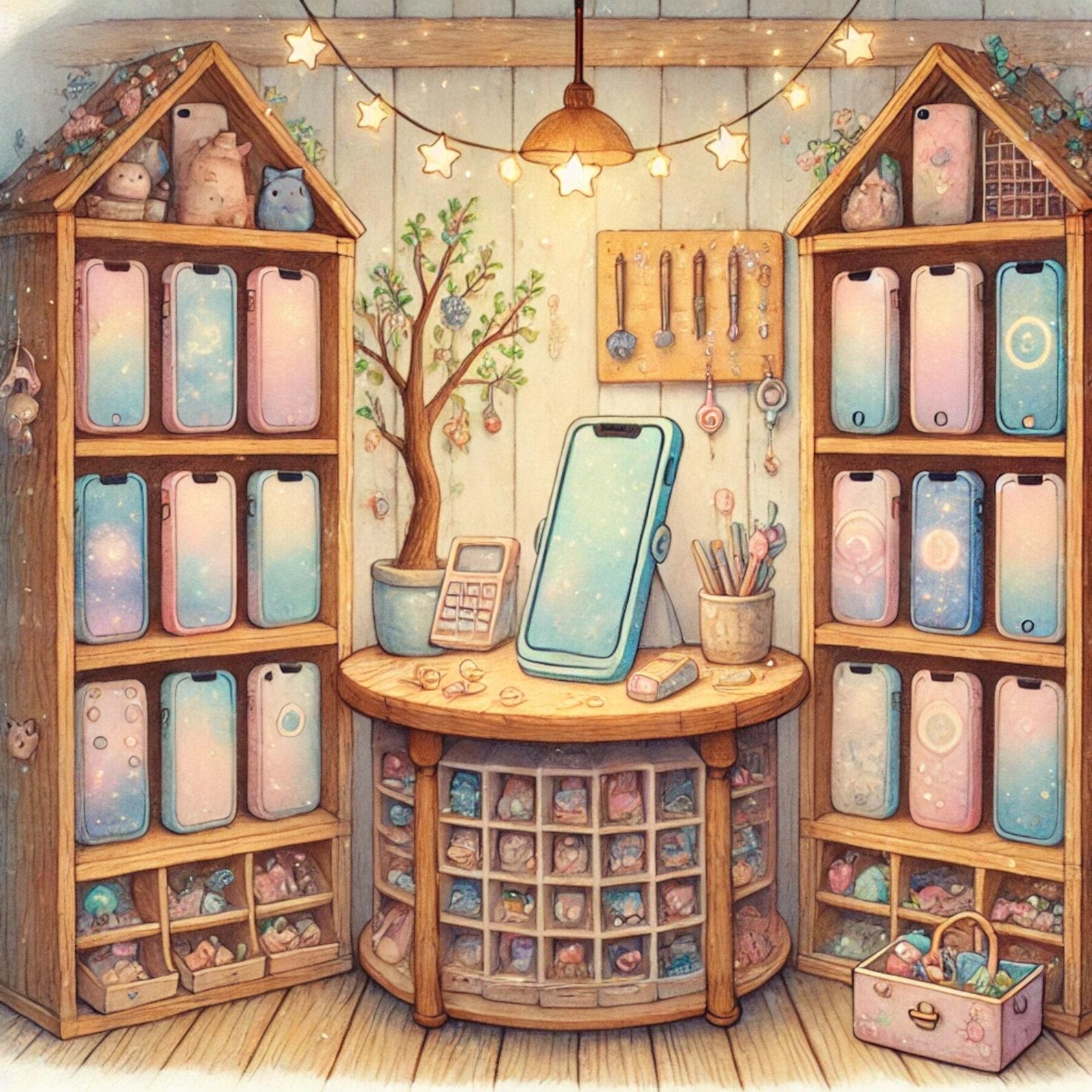 Cellphone Shop, Cellphone Clipart, Tech Shop Art, Pastel Phone Shop ...