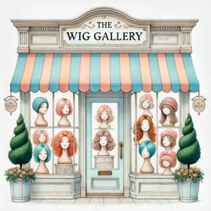 The Wig Store, Wig Shop Clipart, Boutique Store Art, Pastel Storefronts ...
