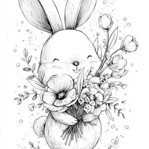 Bouquet Bunnies, Cute Bunny Art, Flower Bunny Print, Spring Bunny Art ...