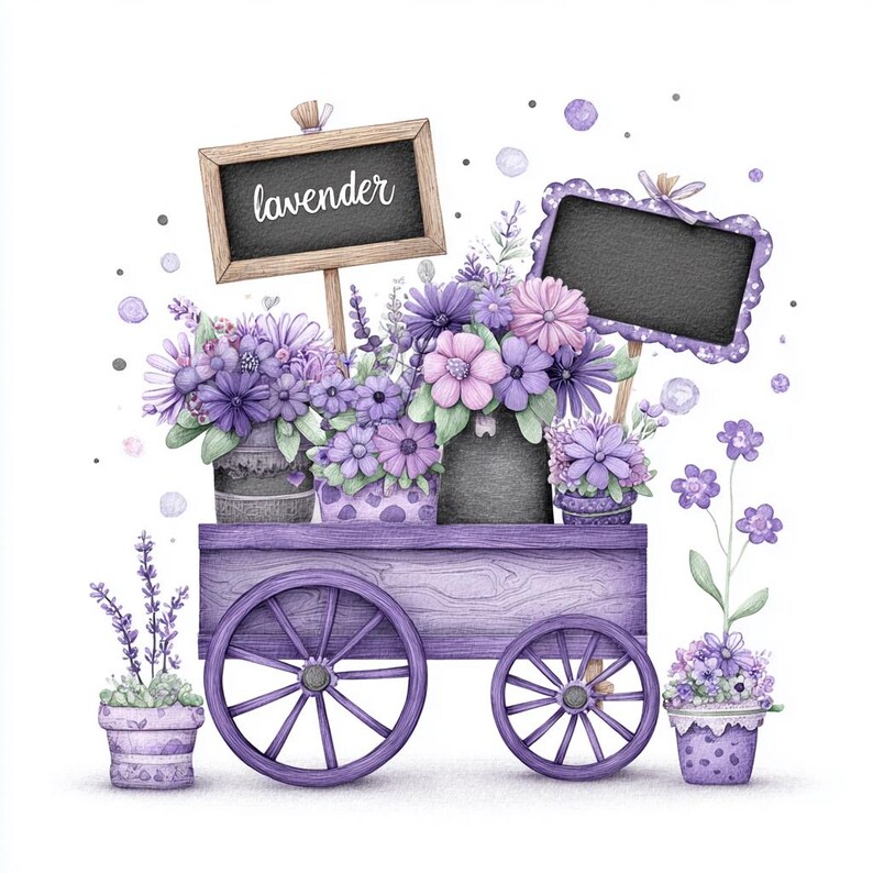 Lavender Cart, Purple Florals, French Decor, Rustic Charm, Herb Bouquet ...
