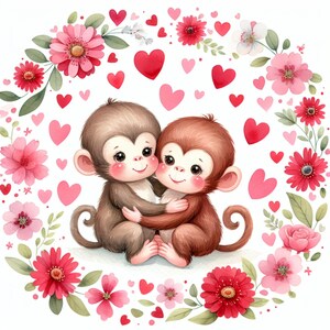 Monkey Love, Whimsical Clipart, Valentines Day, 14th February, Romance ...