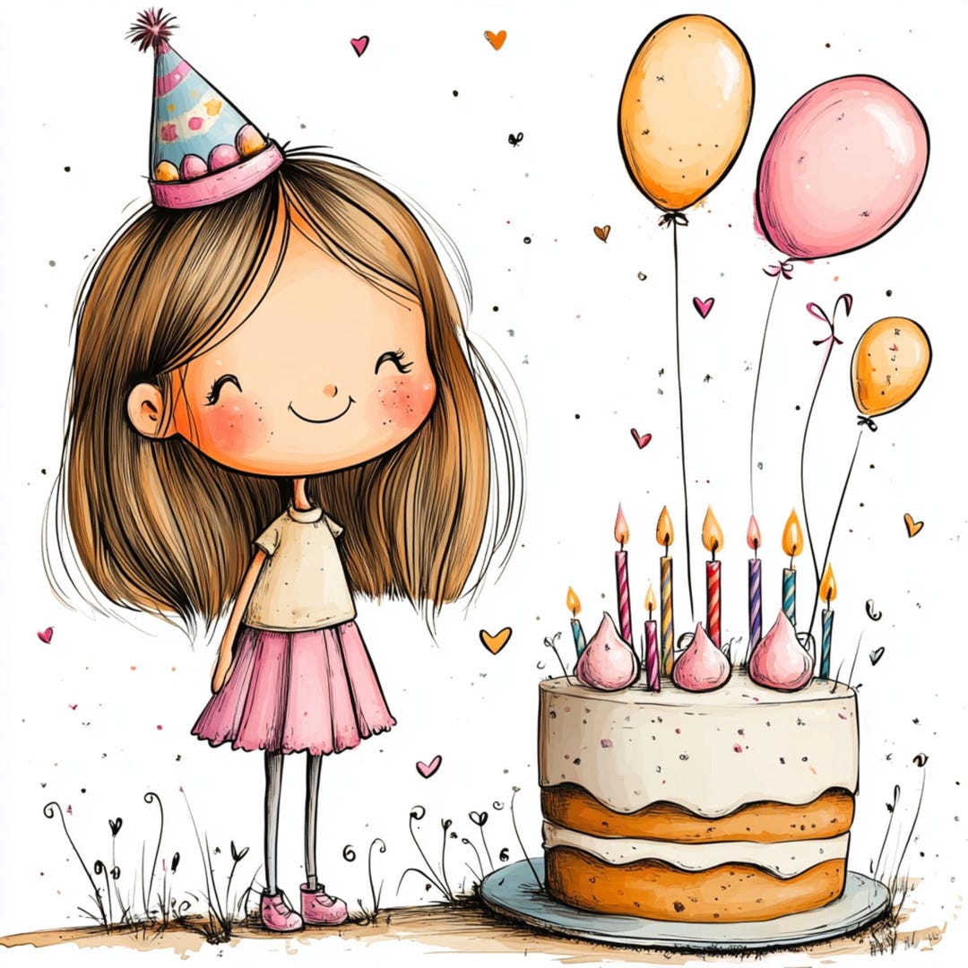 Birthday Clipart, Party Girl, Cake Candles, Cute Birthday, Girl in Hat ...