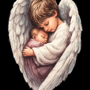 Guardian Angel, Angel Baby Art, Guardian Hug, Child Angel Print, Angel ...