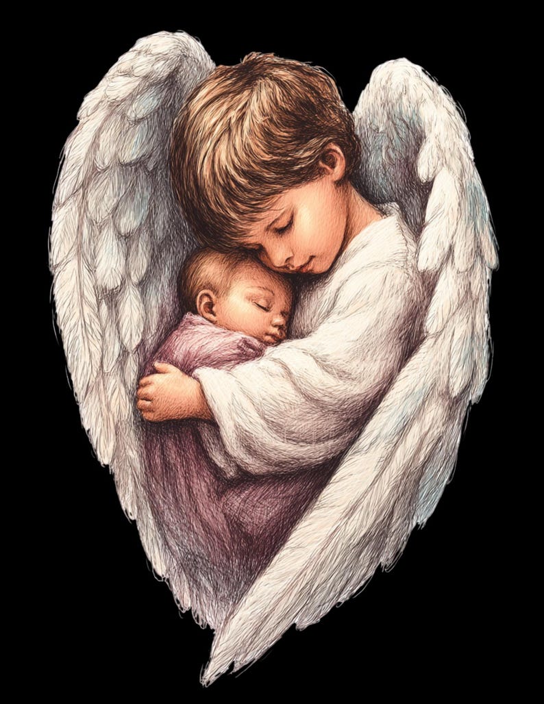 Guardian Angel, Angel Baby Art, Guardian Hug, Child Angel Print, Angel ...