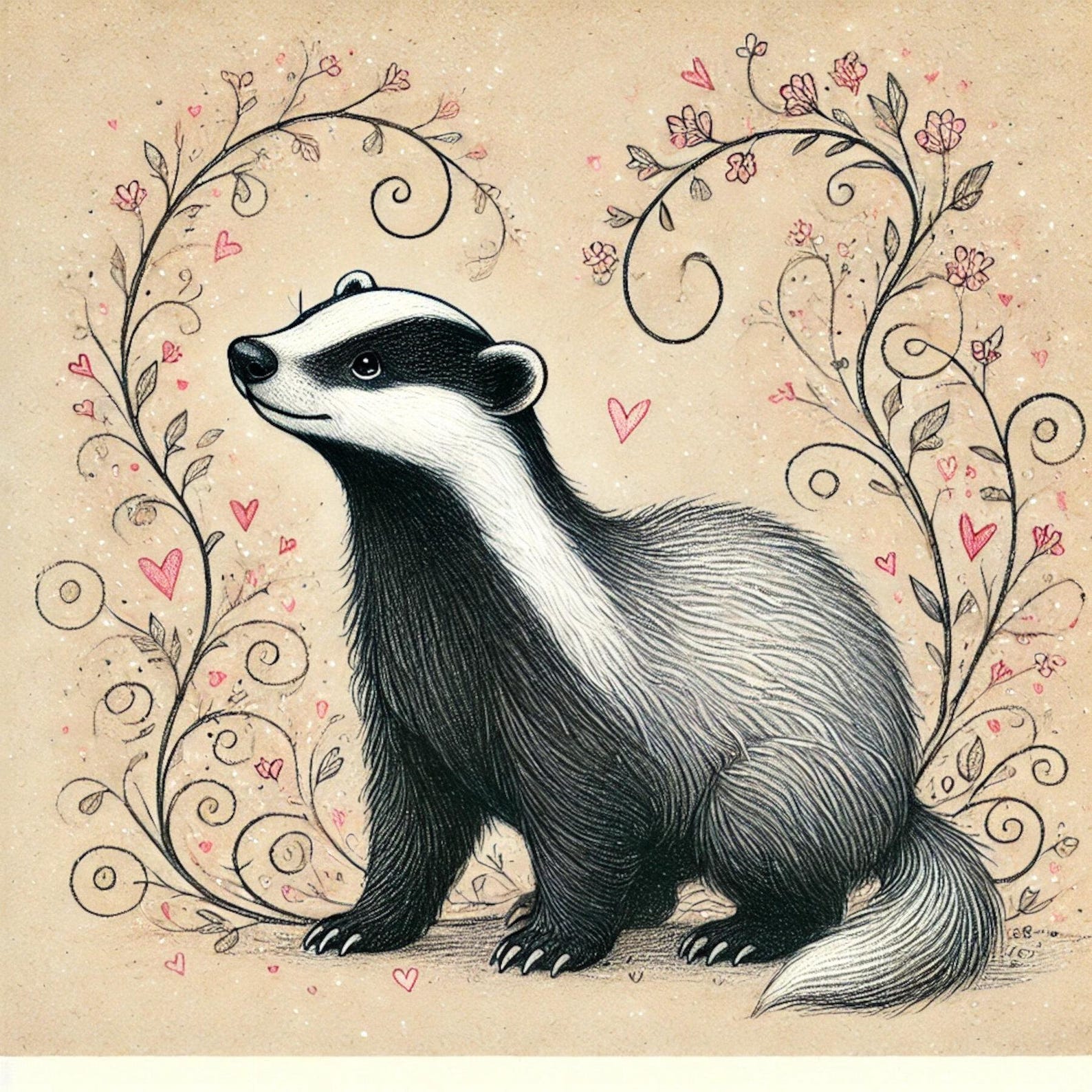 Barry Badger, Cute Badger, Valentine Badger, Whimsical Badger, Love ...