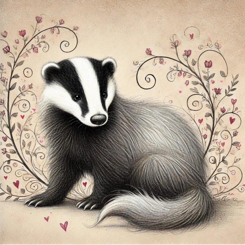 Barry Badger, Cute Badger, Valentine Badger, Whimsical Badger, Love ...
