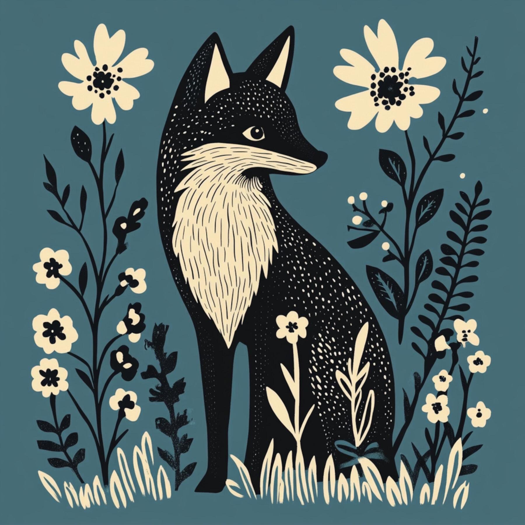 Folk Art Fox, Whimsical Fox, Forest Fox Art, Floral Fox Print, Woodland ...