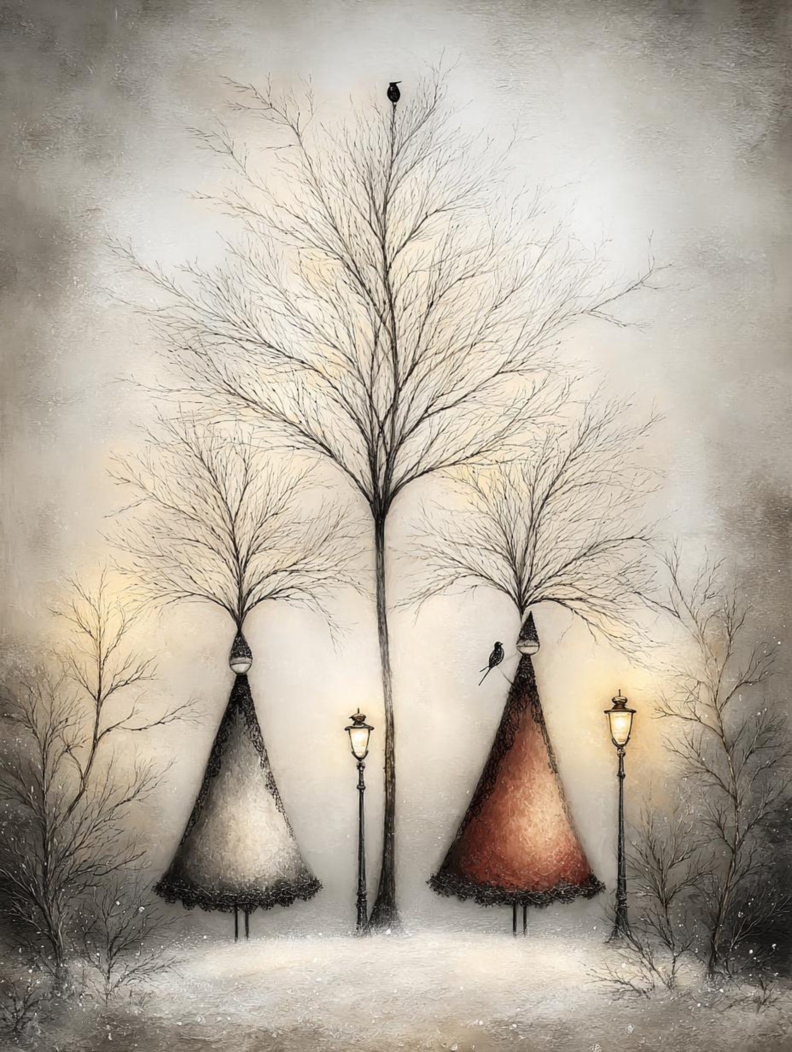 Spindly Winter Figures, Gothic Christmas PNG Set, Whimsical Lamp Post ...