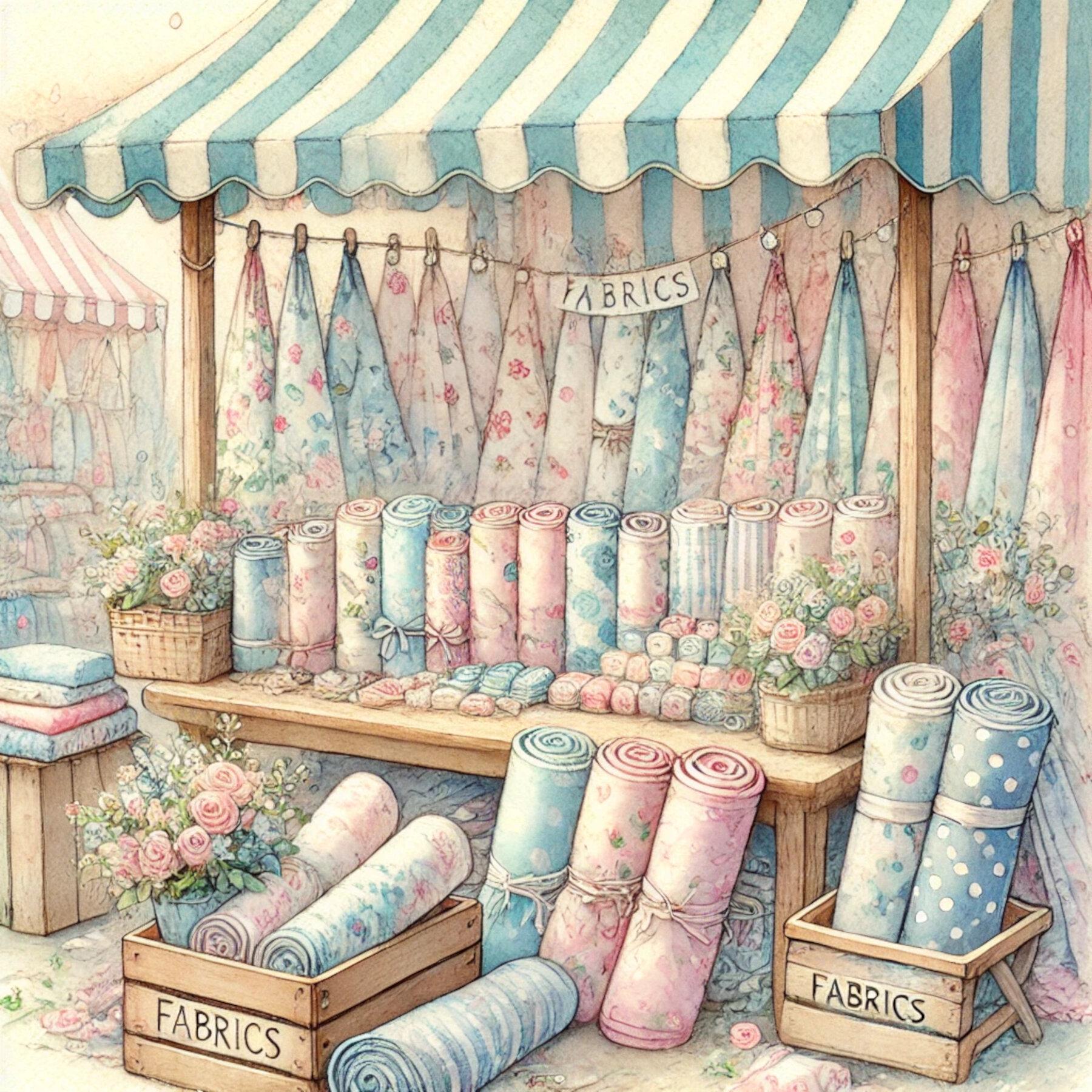 Fabric Market, Fabric Stall, Sewing Clipart, Textile Booth, Craft Fair ...