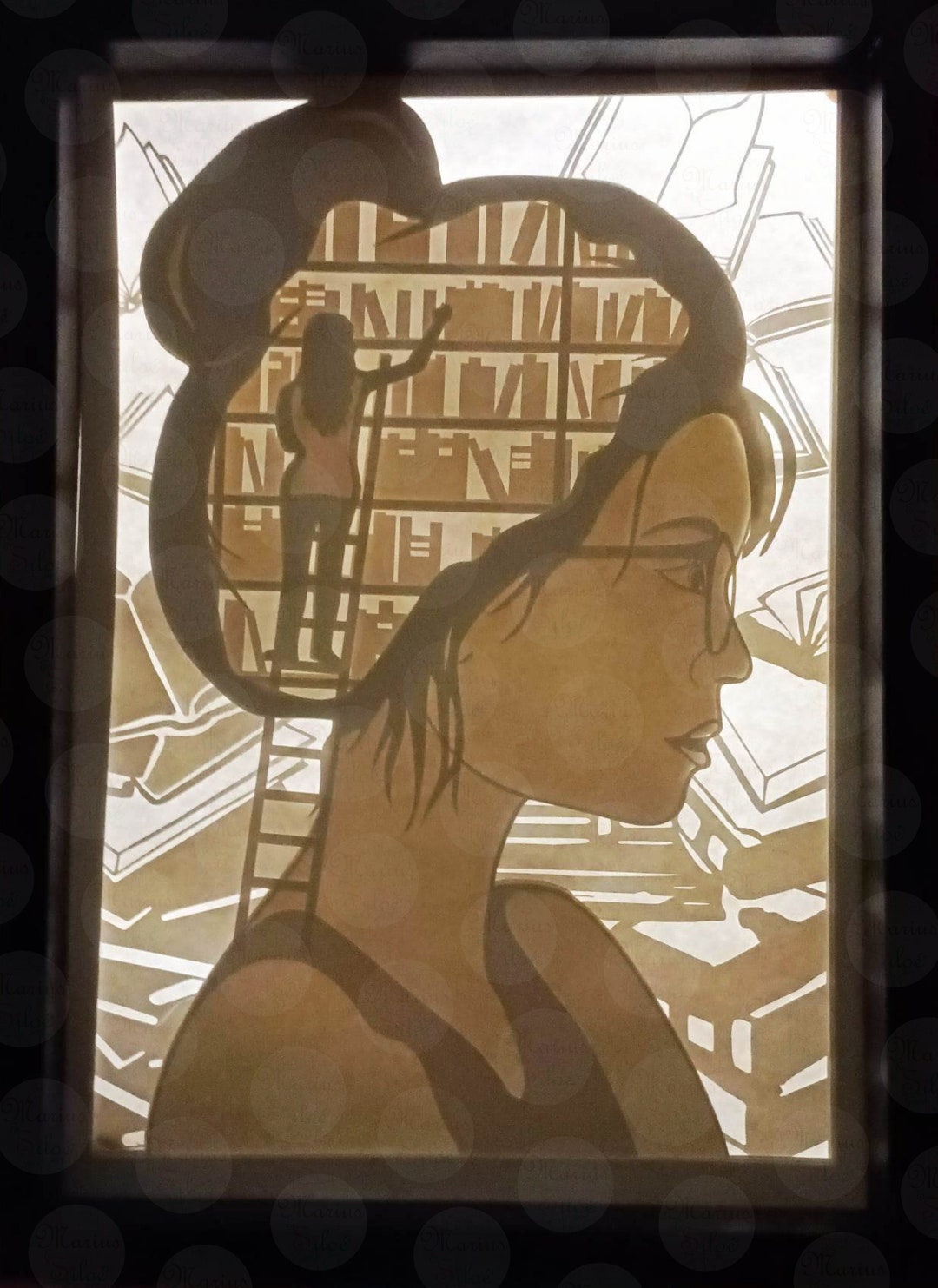 Portrait Woman Bookhead Papercut Lightbox Svg File DIY, Bookstore ...