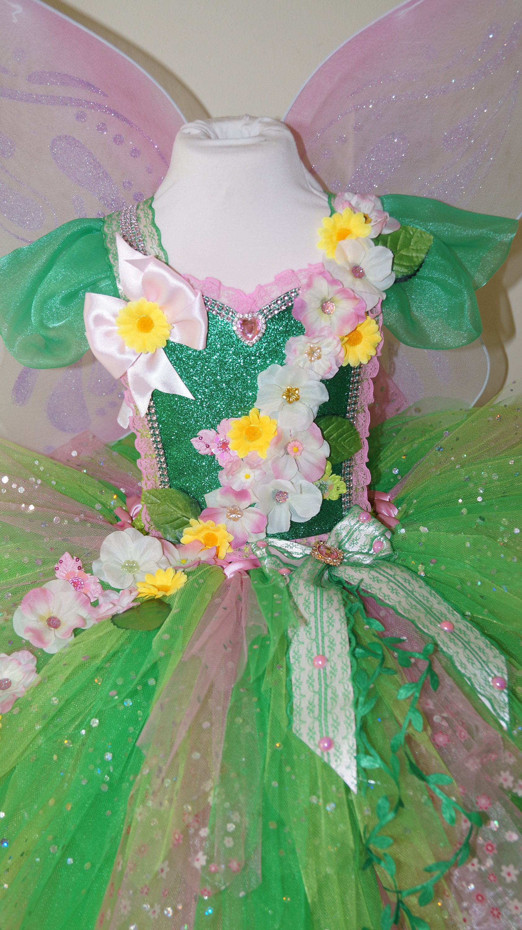 Princess Tinkerbell Spring Flower Fairy Tutu Dress Pageant Ball Gown ...
