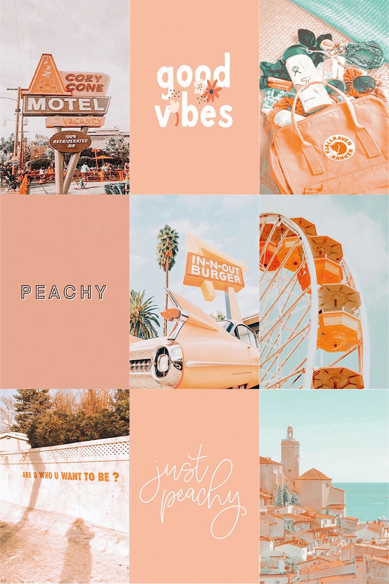 50 Pcs Peach Wall Collage Kit Good Vibes Beach Aesthetic Photo Collage