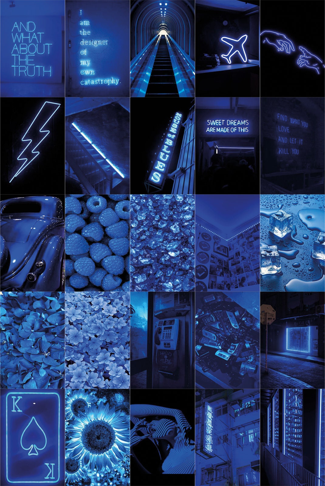 70 Blue Aesthetic Digital Collage Kit Dark Blue Wall Collage Aesthetic ...