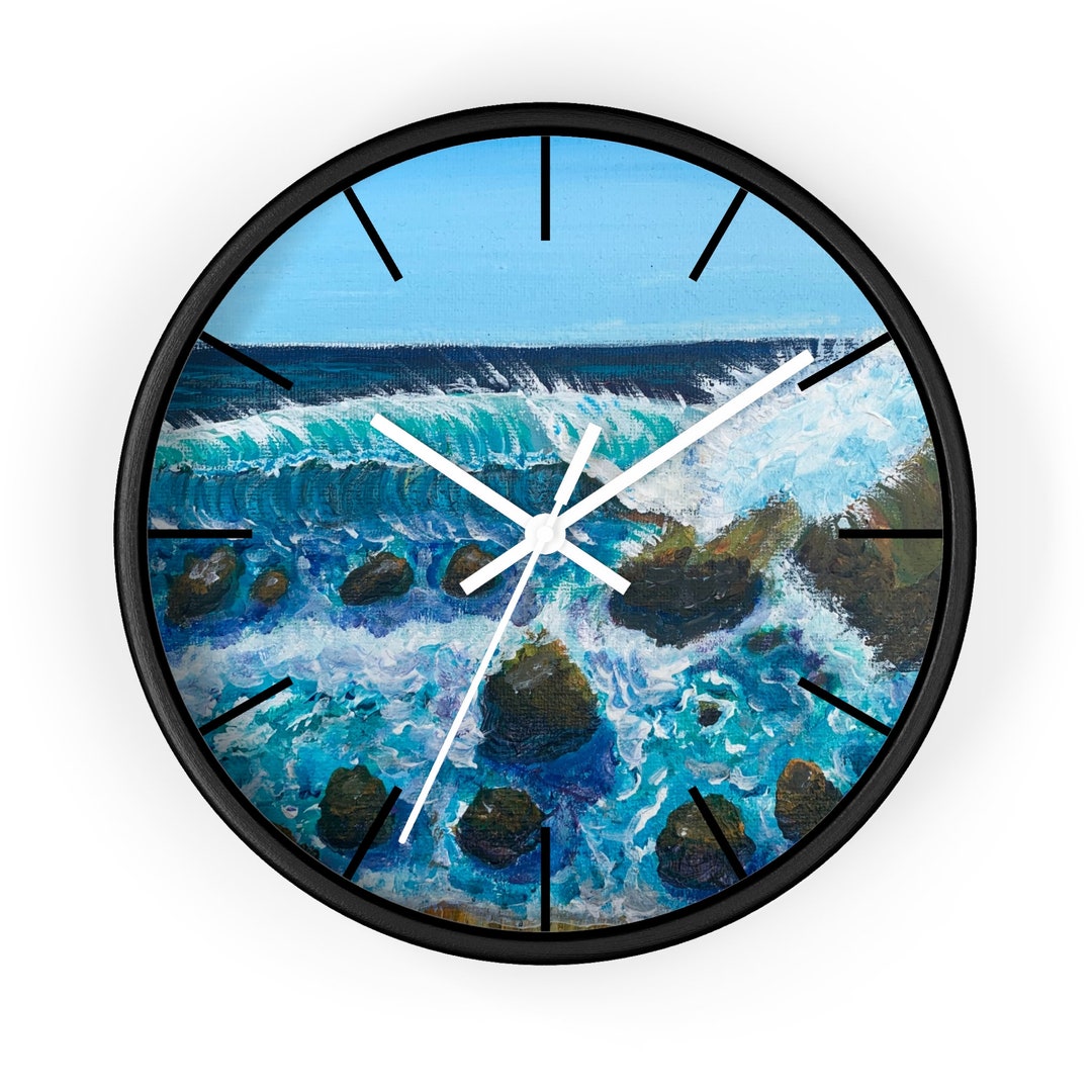 Wall Clock Wave Rocks Beach Sea Sky Blue Wave Clock Blue Sky Fluffy ...