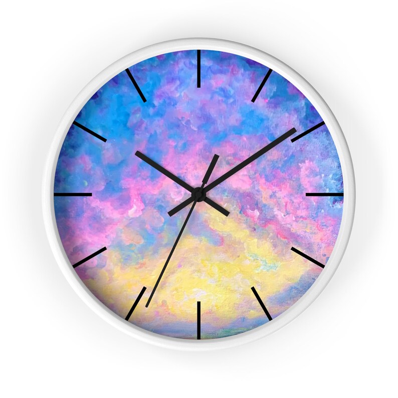 Bright & Colourful Pink Clouds Wall Clock Fluffy Clouds Pink Sky Clock ...