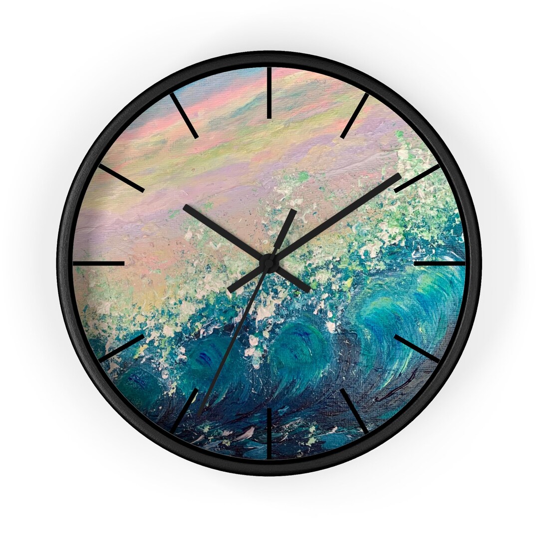 Waves Crashing Pink Sky Clock Sunset Sea Ocean Waves Waves Clock Pink ...