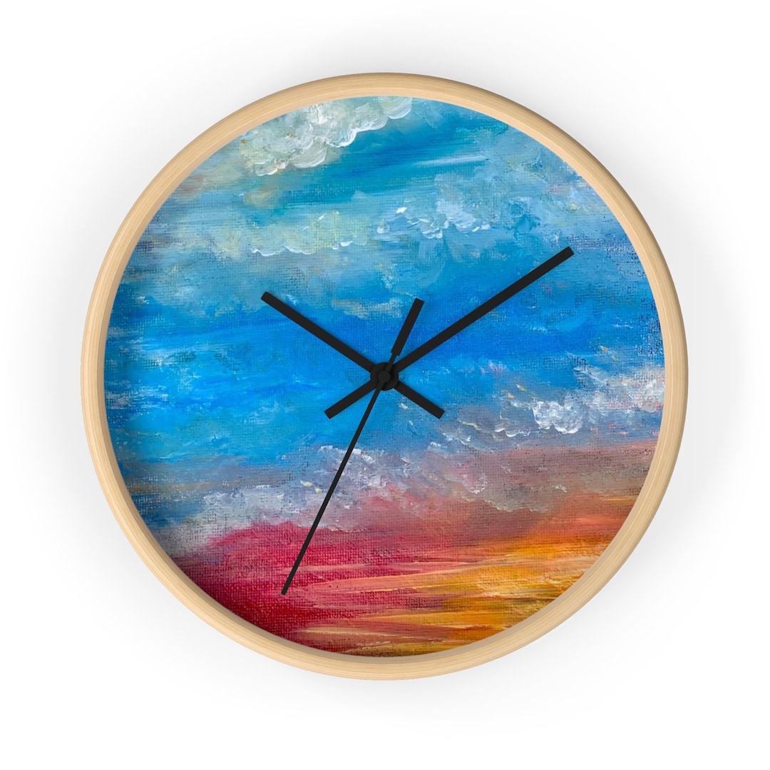Sunset Clock Blue Sky Fluffy Clouds Wall Clock - Etsy