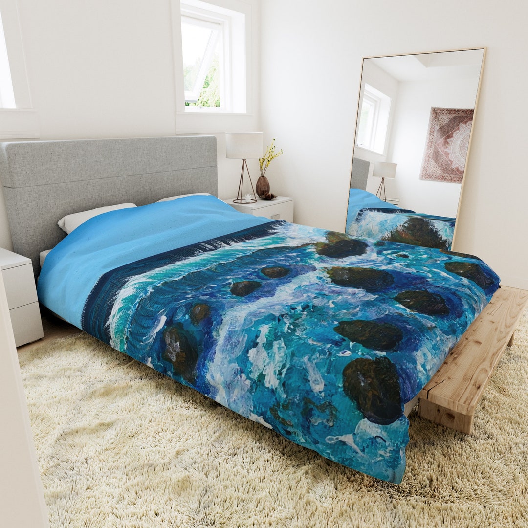 Blue Wave Ocean Rocks Duvet Cover - Etsy