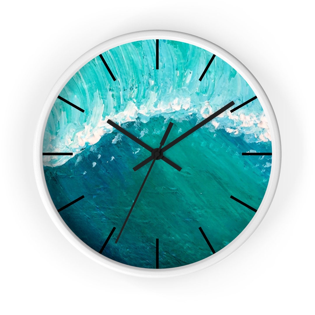 Deep Green Blue Wave Clock Blue Sky Fluffy Clouds Wall Clock - Etsy