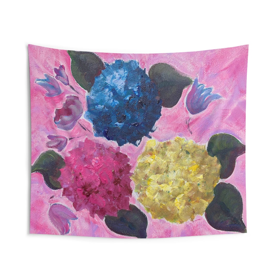 Hydrangea Flowers Pink Blue and Yellow Indoor Wall Tapestries - Etsy
