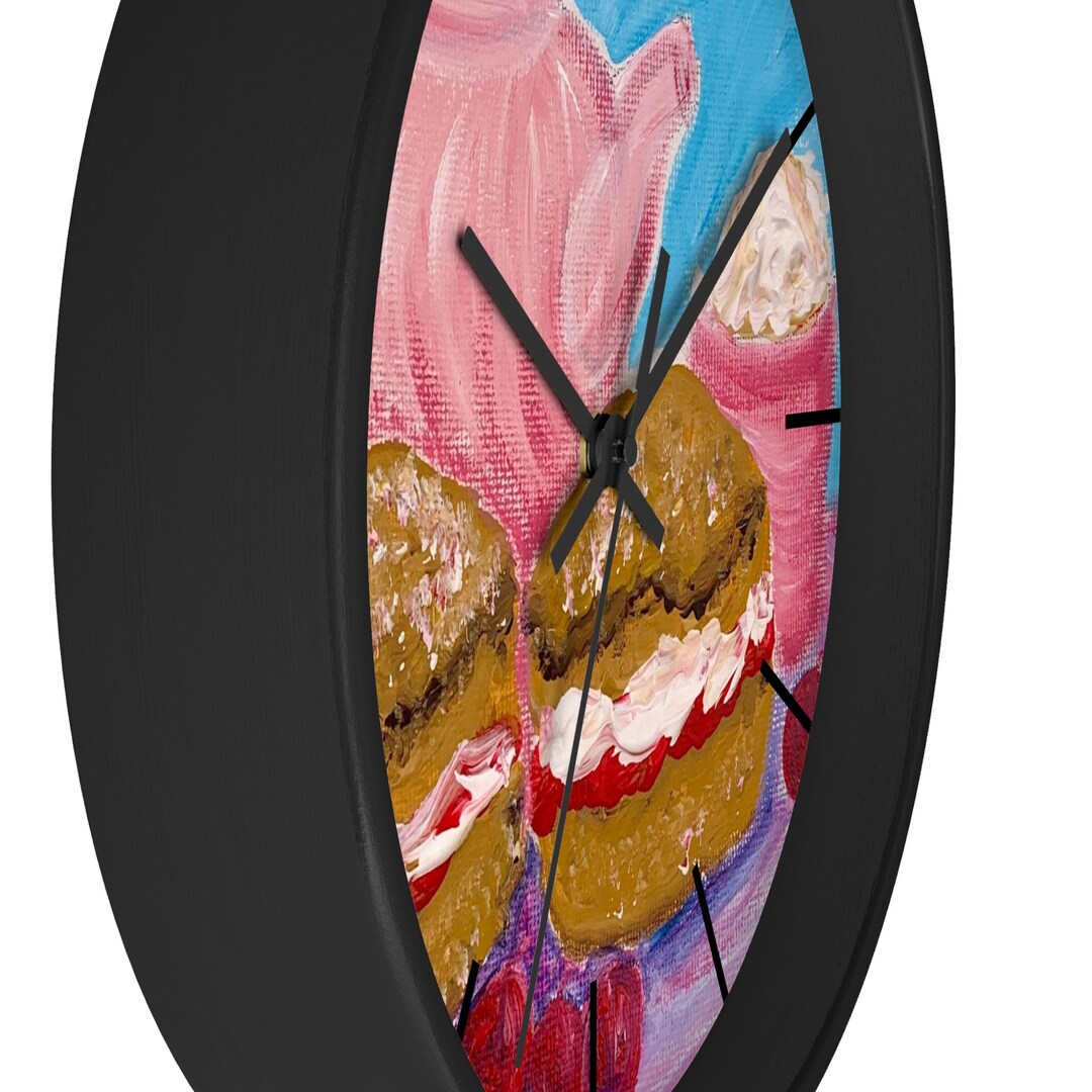 English Cream Tea Clock Flowers Clock Blue Sky Fluffy Clouds Wall Clock ...