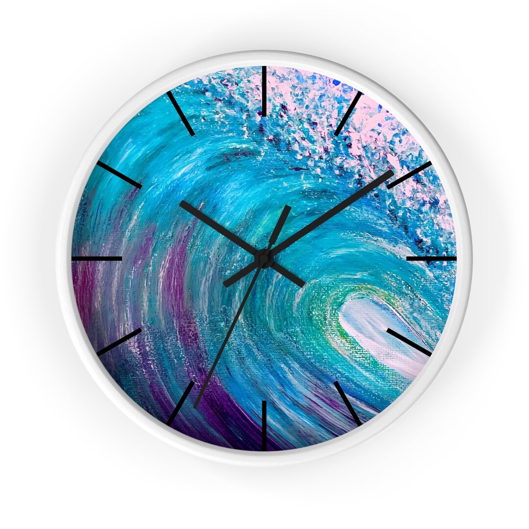 Purple Aqua Blue Wave Clock Blue Sky Fluffy Clouds Wall Clock - Etsy