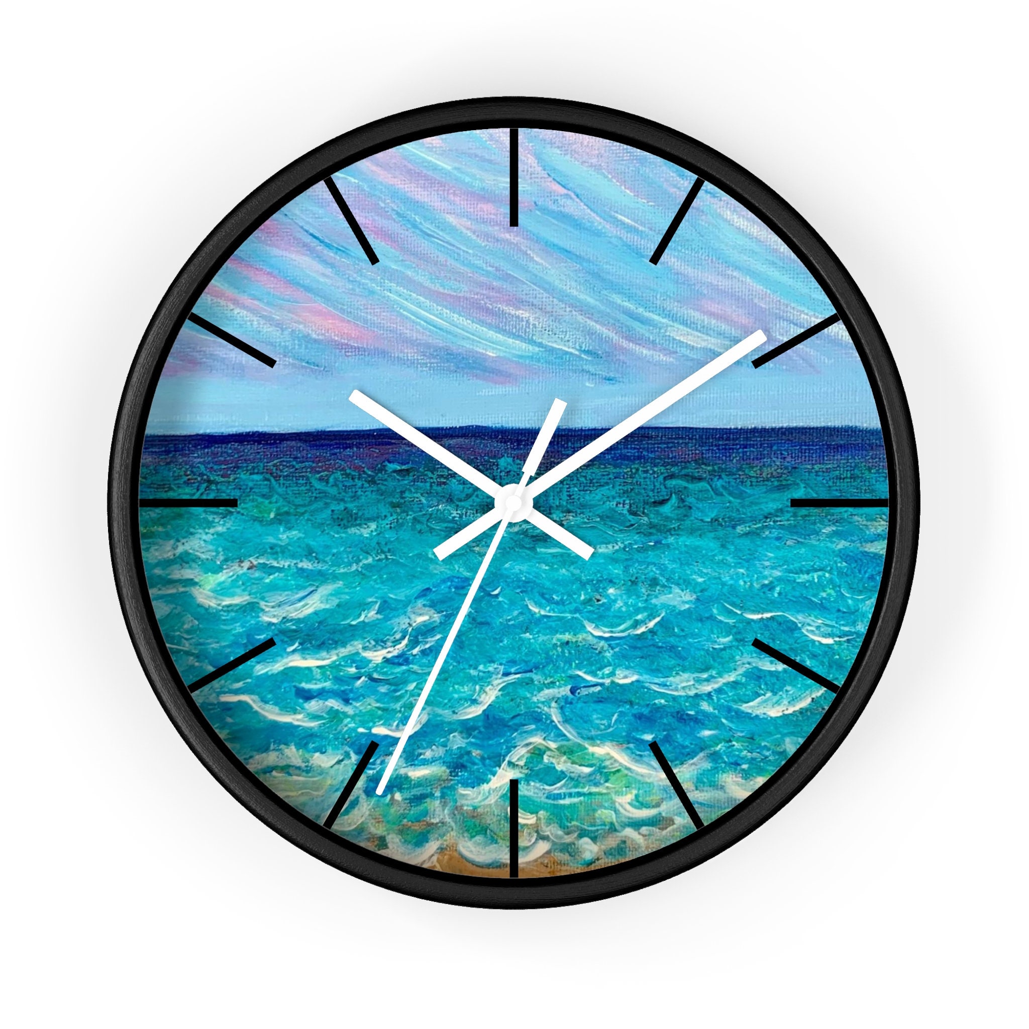 Pink Blue Clouds Clock Sky Fluffy Clouds Sea Ocean Coastal - Etsy