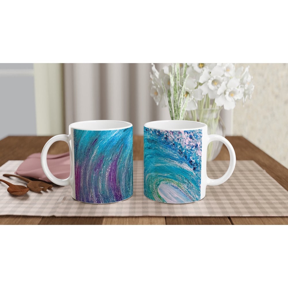 Blue Purple Wave Vivid Vibrant Colourful Wave Mug Sea Painting White ...