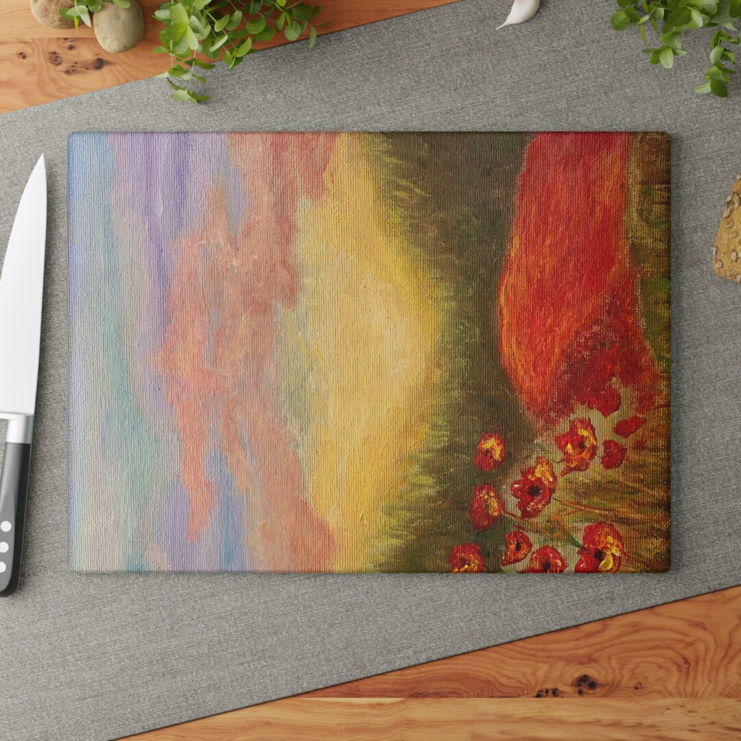Poppy Field Sunset Glass Cutting Board / Chopping Board. - Etsy