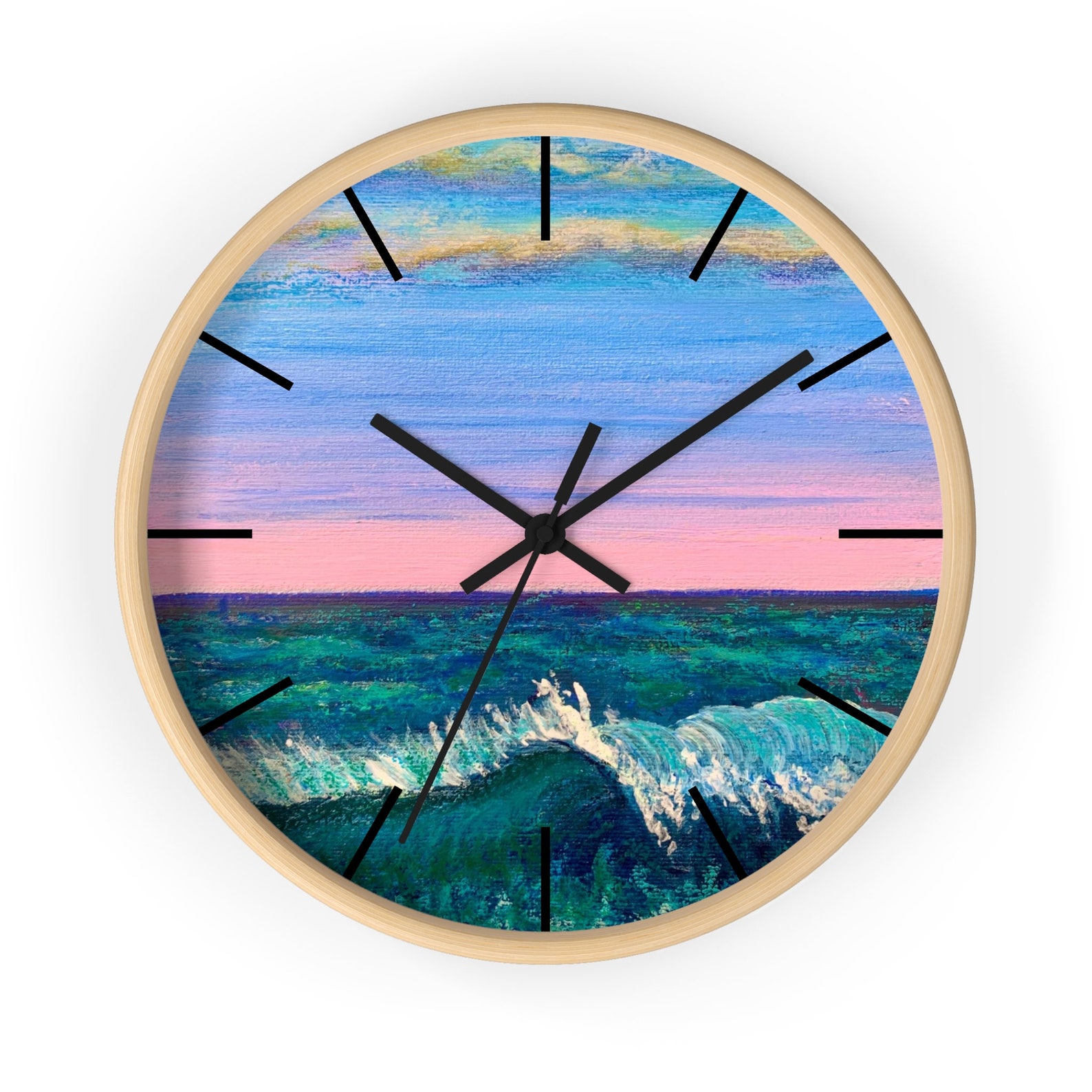 Pink Sunset Clock Large Wave Sky Fluffy Clouds Sea Ocean - Etsy