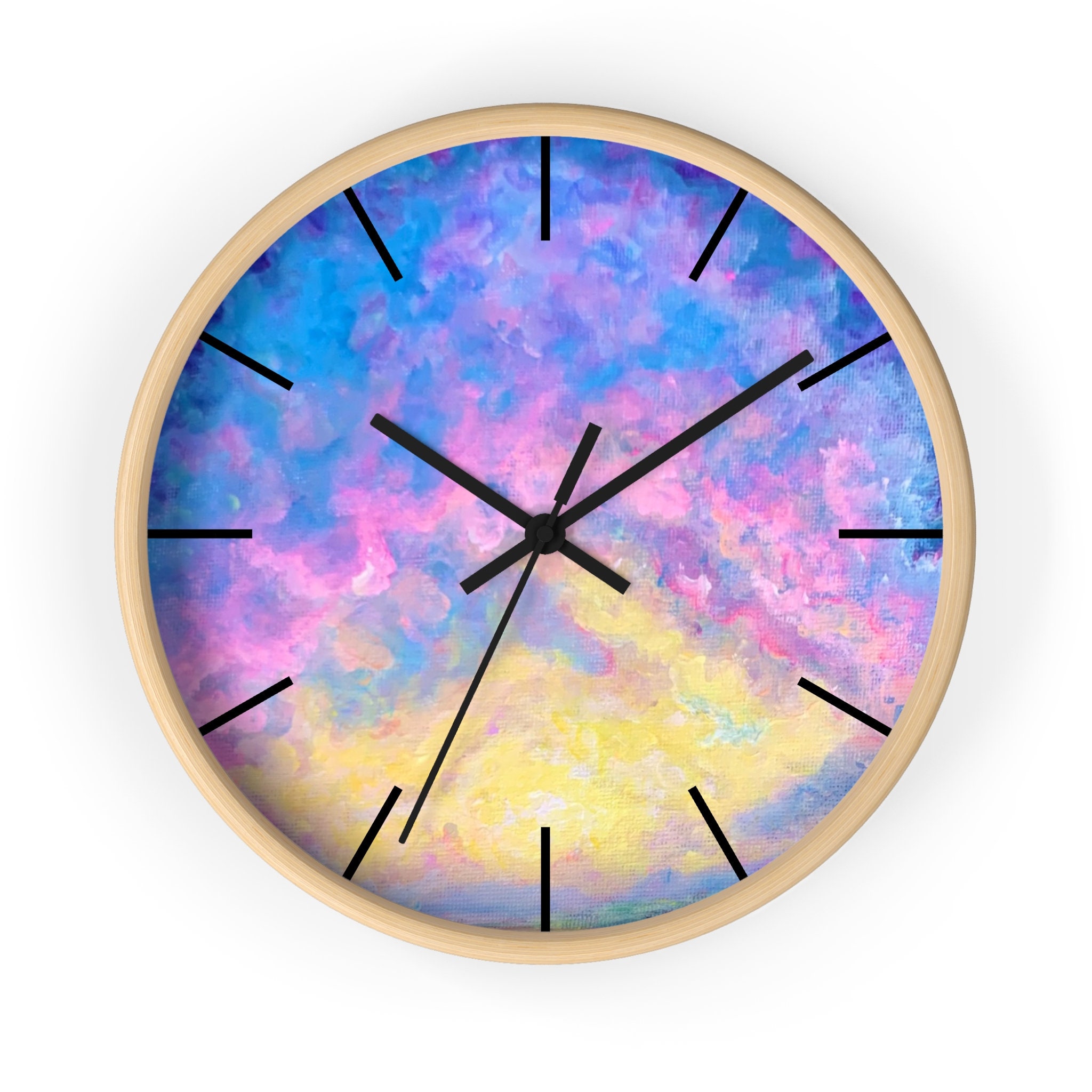 Bright & Colourful Pink Clouds Wall Clock Fluffy Clouds Pink Sky Clock ...