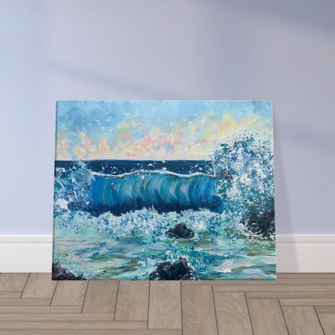 Blue Wave Crashing Rocks White Warm Blue Sky Beach Wave Canvas Sea ...