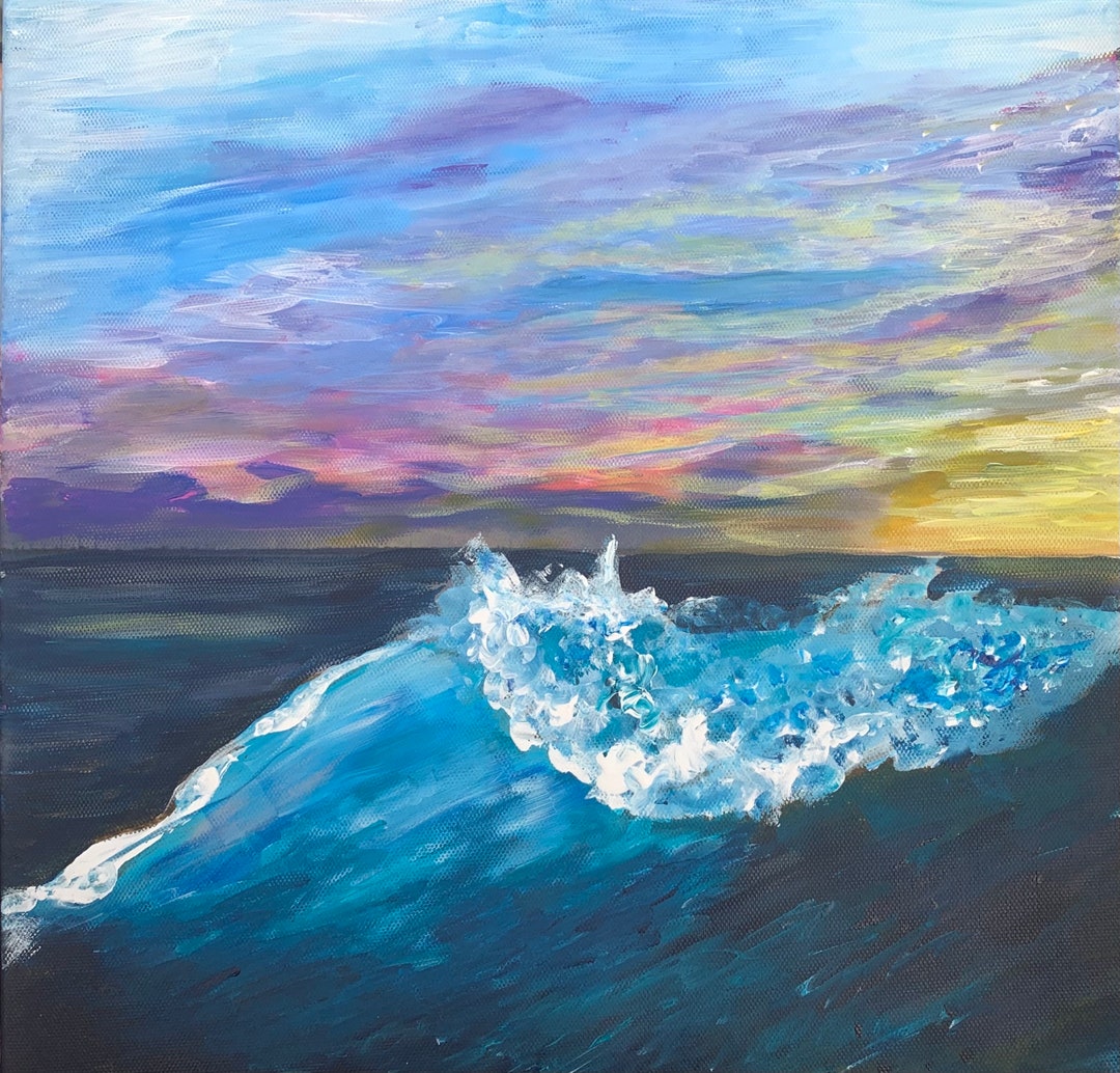 Landscape Blue Wave Sunset Sea Blue Beach Wave Canvas Sea Ocean Waves ...