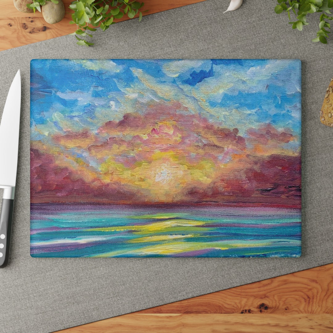 Beautiful Blue Sunset Glass Cutting Board / Chopping Board. Blue Sunset ...