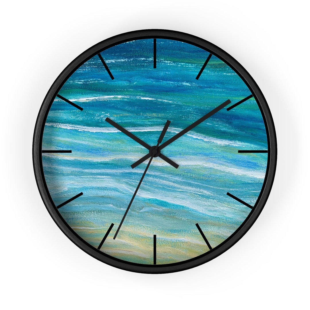 Round Wall Clock Wave Beach Sea Sky Blue Wave Clock Blue Sky Fluffy ...